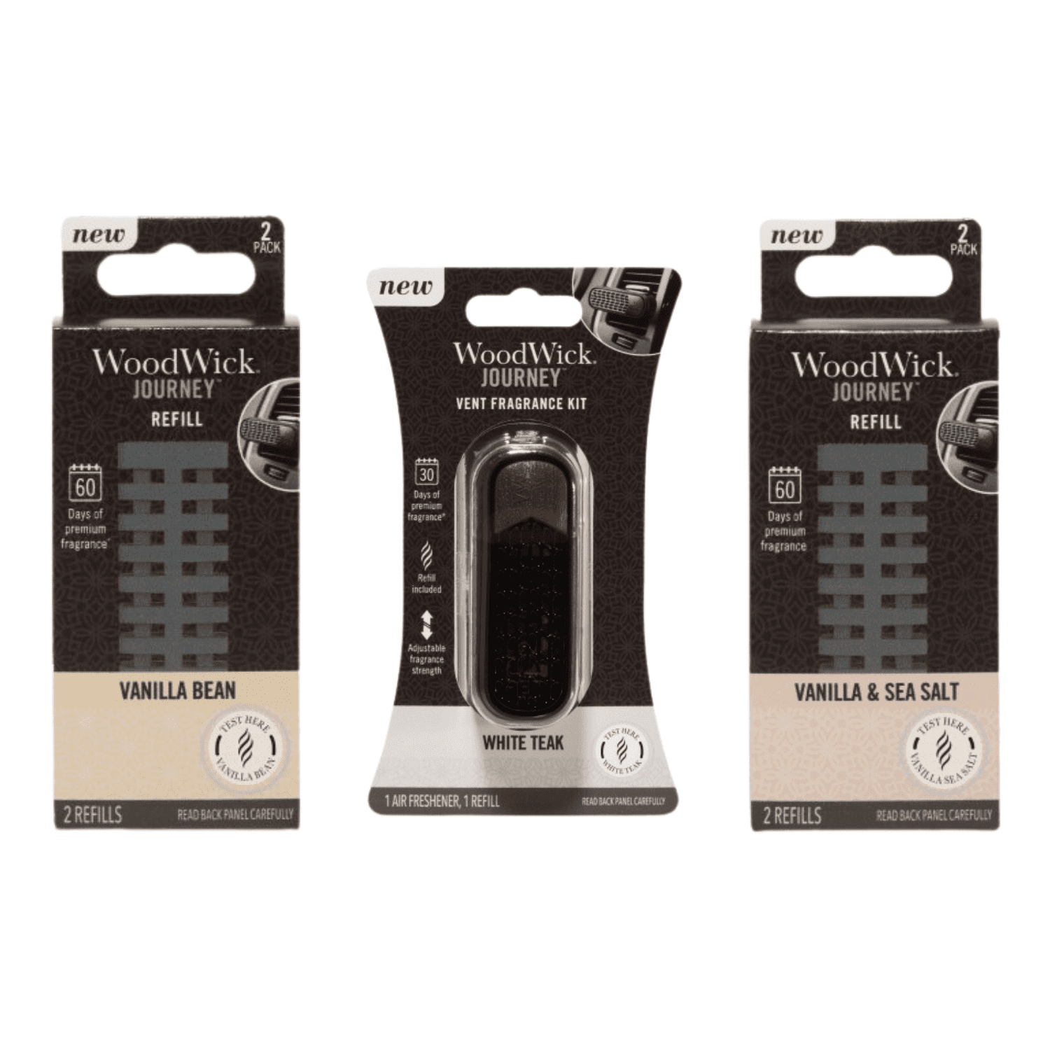 WoodWick Journey Vanilla Drift auto vent fragrance kit White Teak with ...