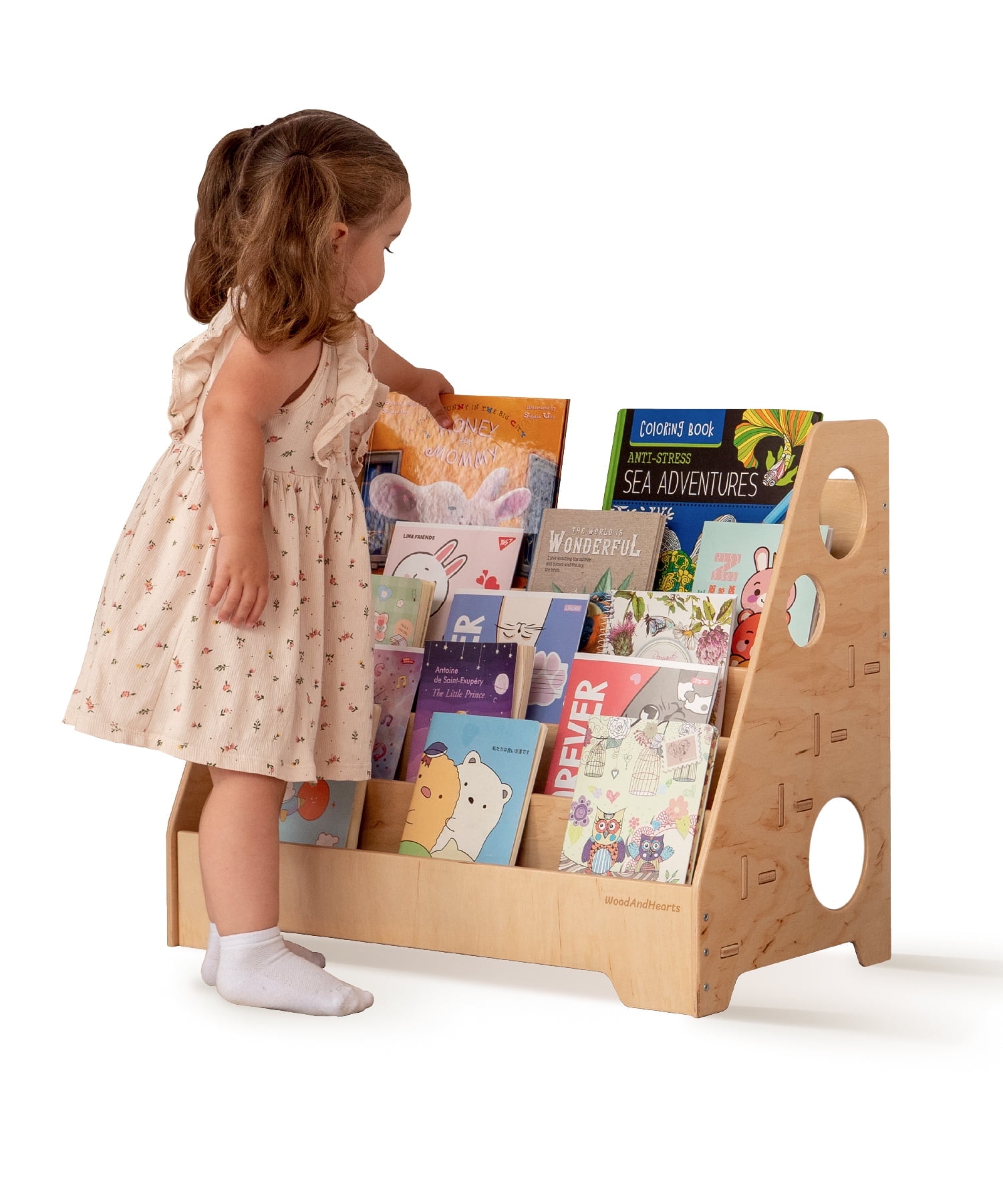 Woodandhearts Montessori Toddler Wooden Bookshelf, Children's Nook with ...