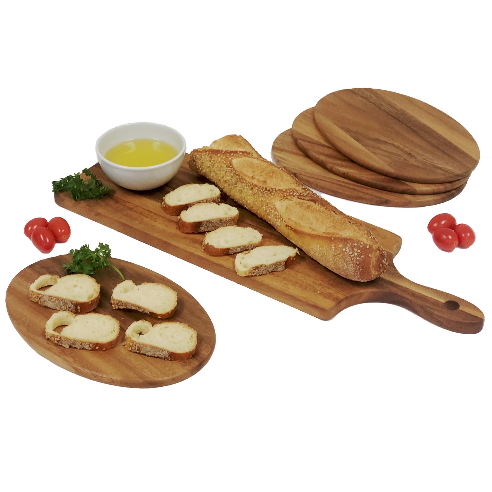 Woodard & Charles Acacia Wood Paddle Board Serving Tray Set, 5 Pieces ...