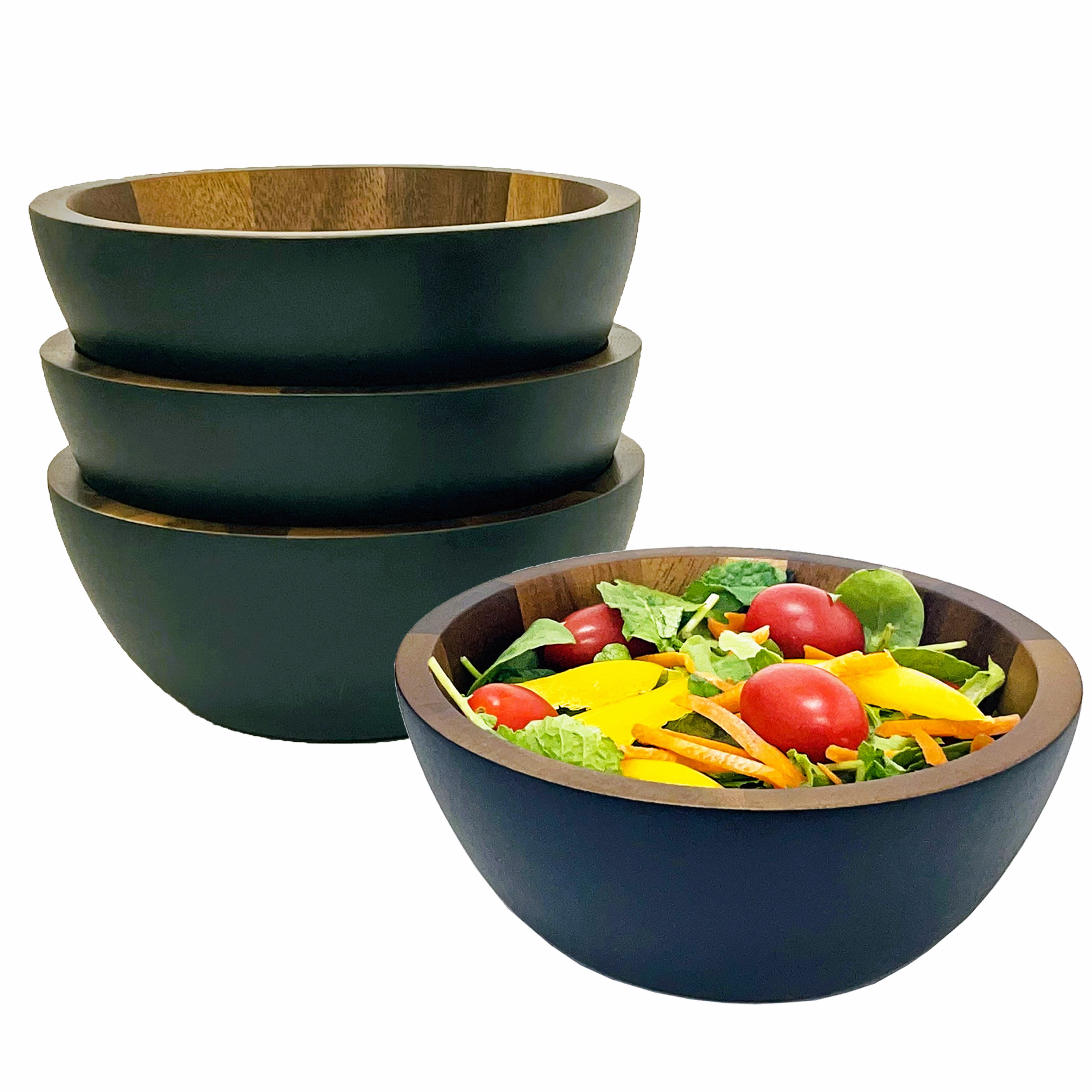 Woodard & Charles Acacia Wood Individual Salad Serving Bowls, Set of 4 ...