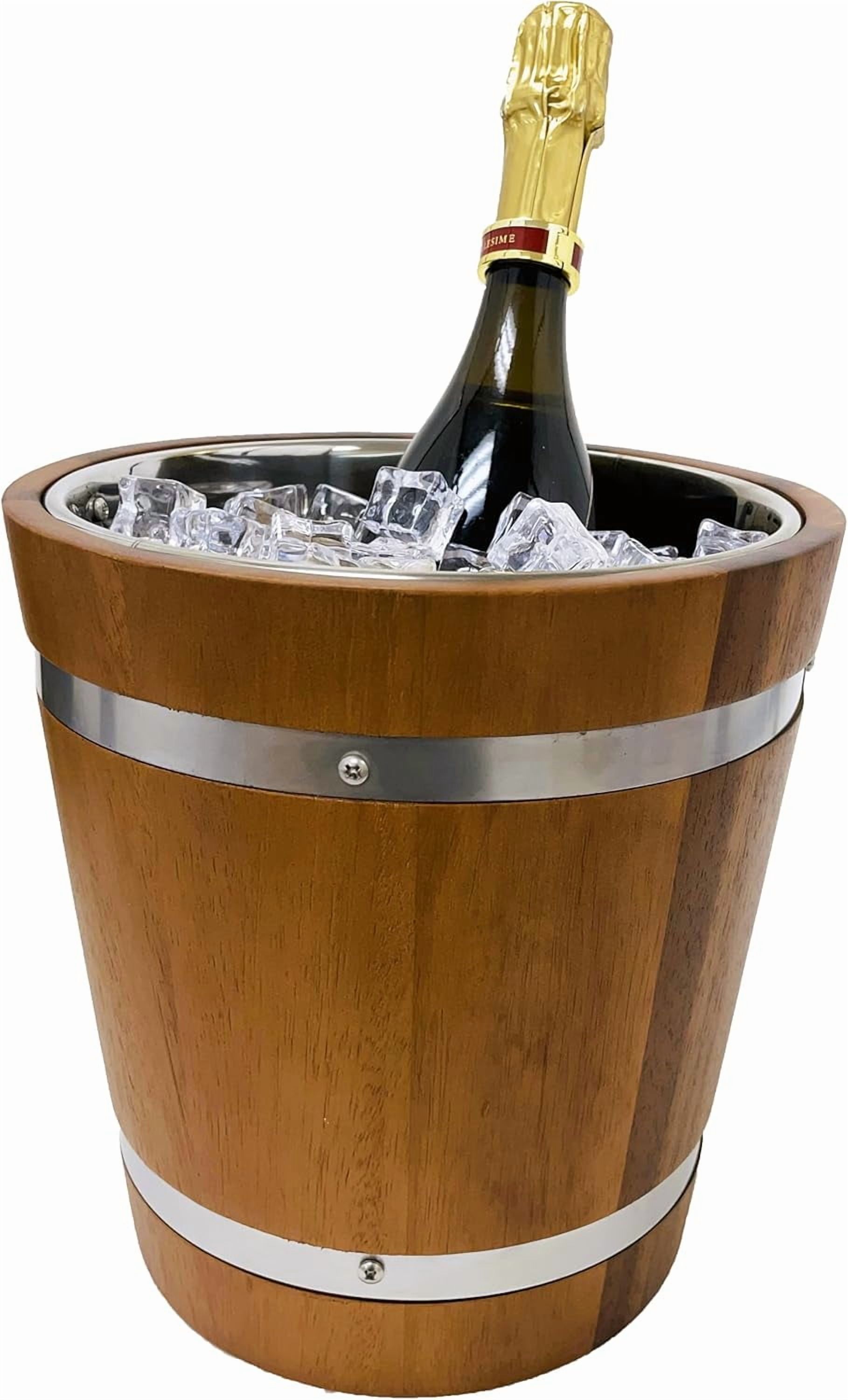 Woodard & Charles Acacia Wood Wine Chiller with Stainless Steel ...