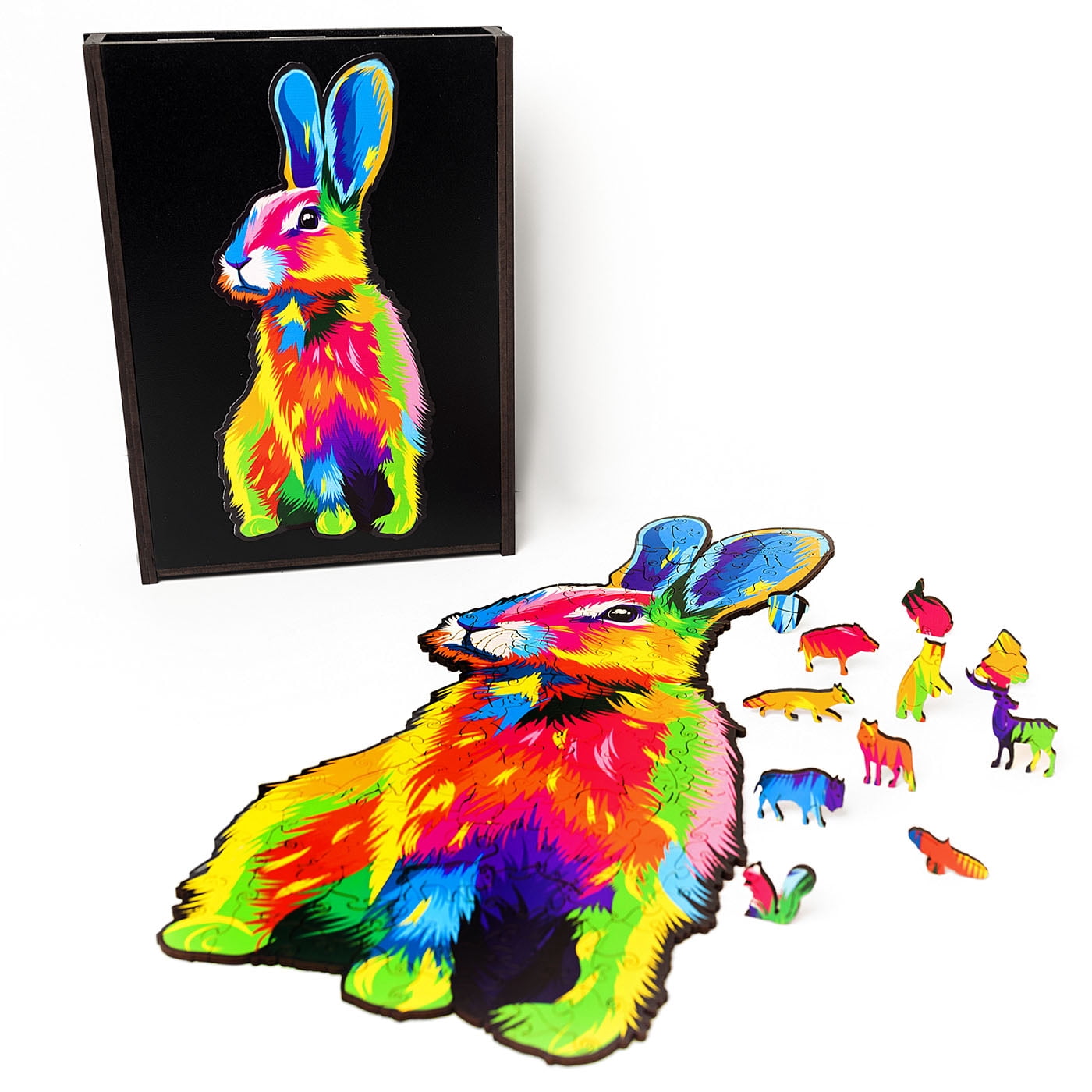 Woodary Rabbit Colored Wooden Jigsaw Puzzle for Adults w/ Gift Box, 125 ...
