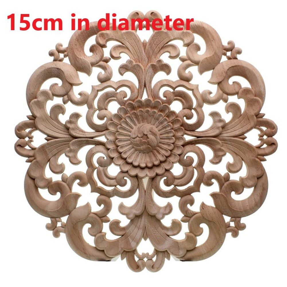 Woodcarving Furniture Solid Wood Door Round Applique Wood Carving Onlay ...