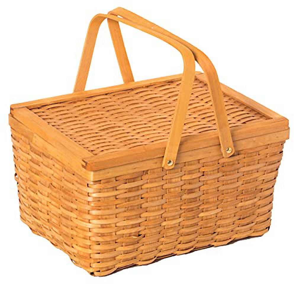 Woodchip Picnic Storage Basket with Cover and Movable Handles, Large ...