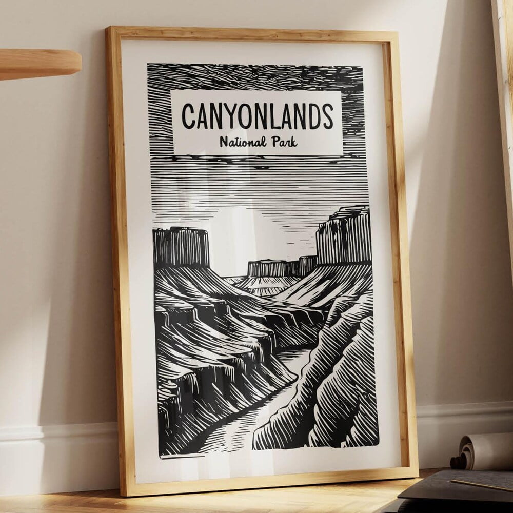 Woodcut Canyonlands Travel Print Retro Canyonlands Art Wall Decor Red ...
