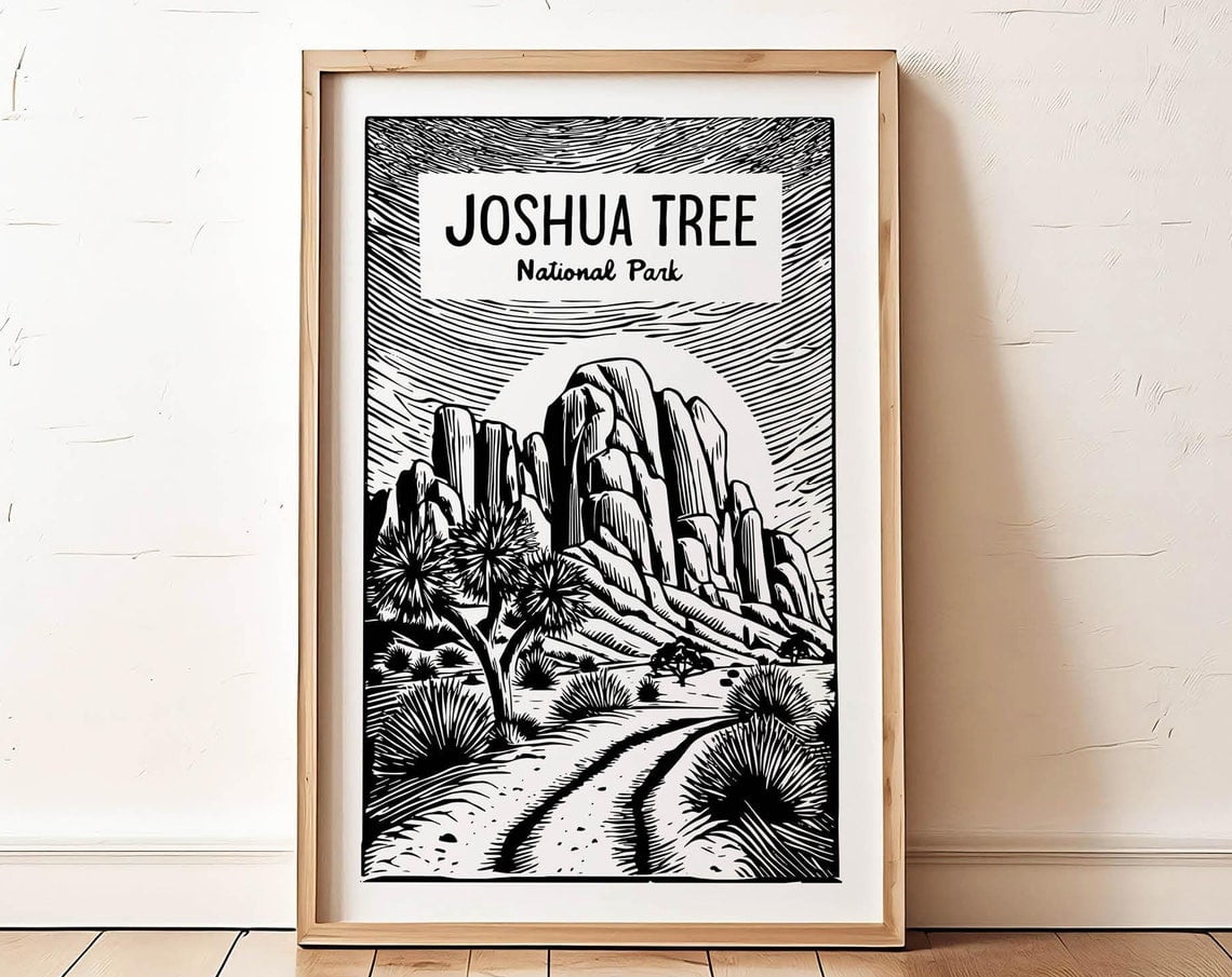 Woodcut Joshua Tree Travel Print Retro Joshua Tree Art Wall Decor ...