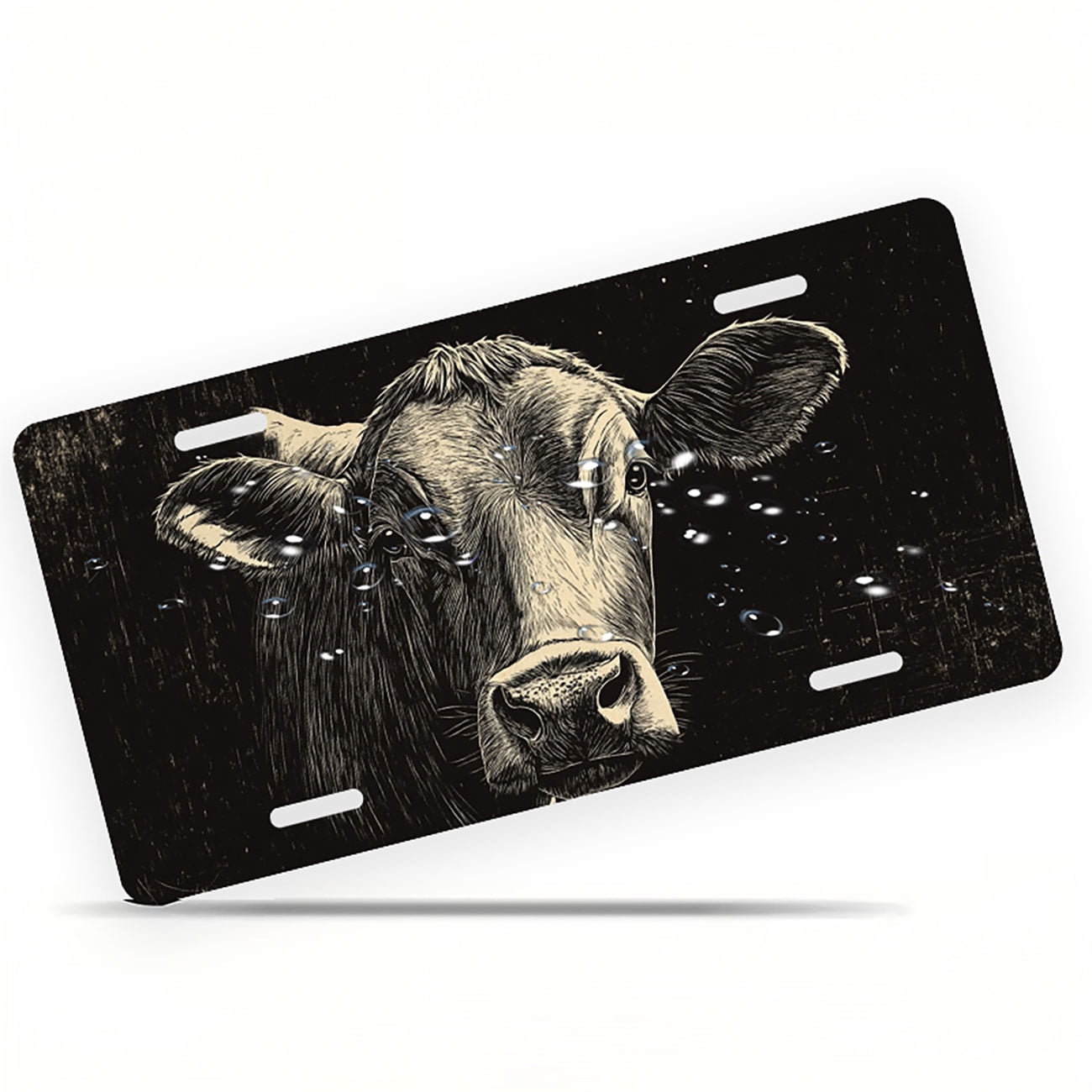 Woodcut style Cow Front License Plate, Metal License Plate, Funny ...