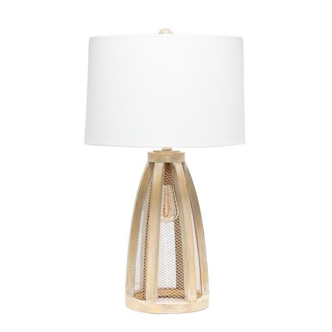 Wooded Arch Farmhouse Table Lamp with White Fabric Shade, Natural ...