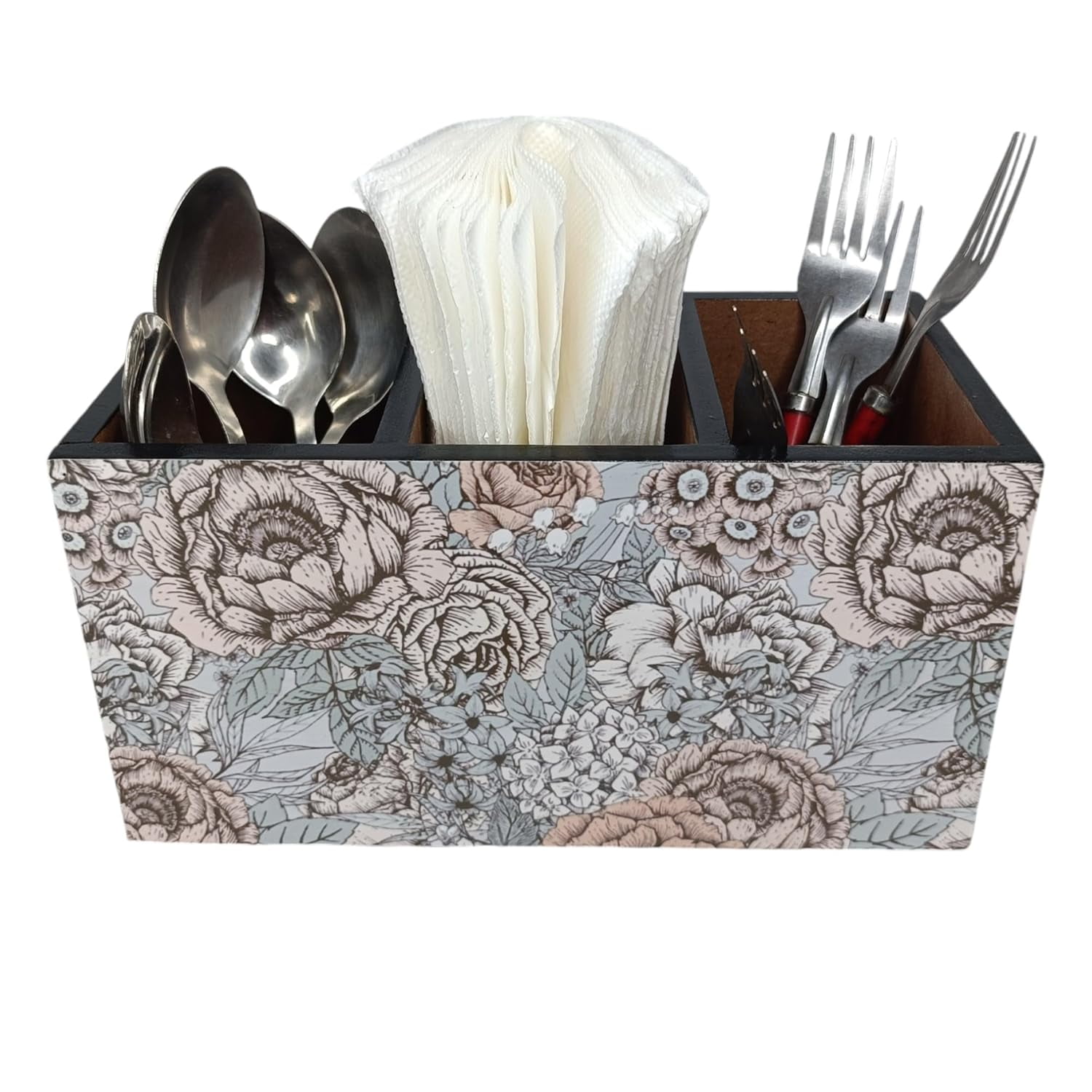 Wooded Home Wooden Kitchen Organizer MultiPurpose Cutlery Holder Spoon ...