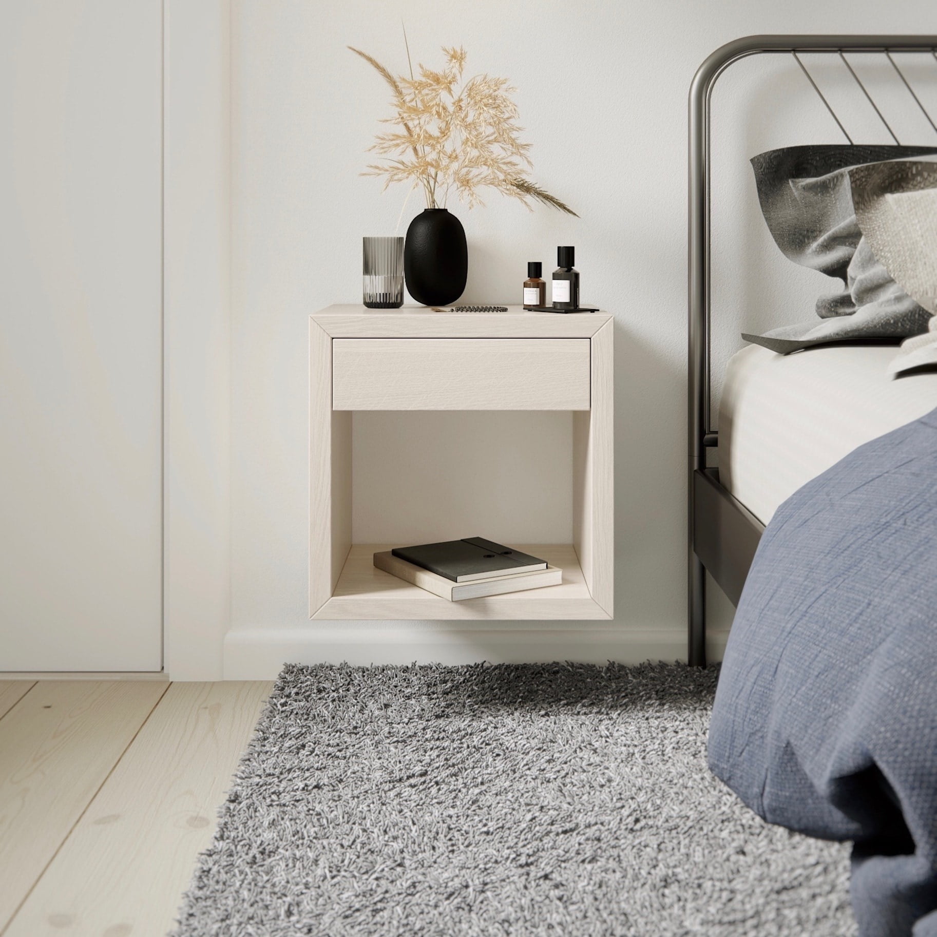 Woodek Modern White Floating Nightstand with Drawer, Bedside Table ...