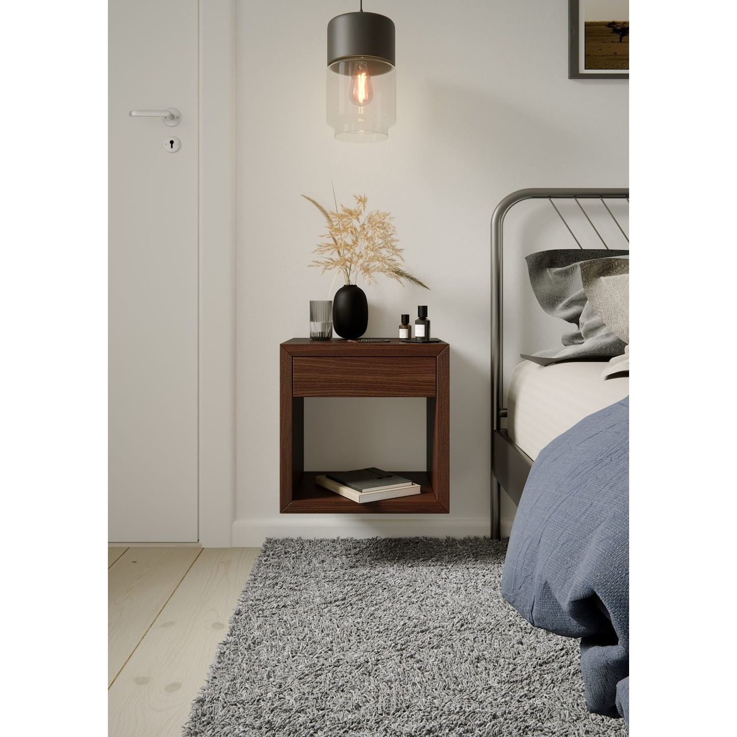 Woodek Solid Wood Floating Nightstand Walnut Finish - Nightstand with ...