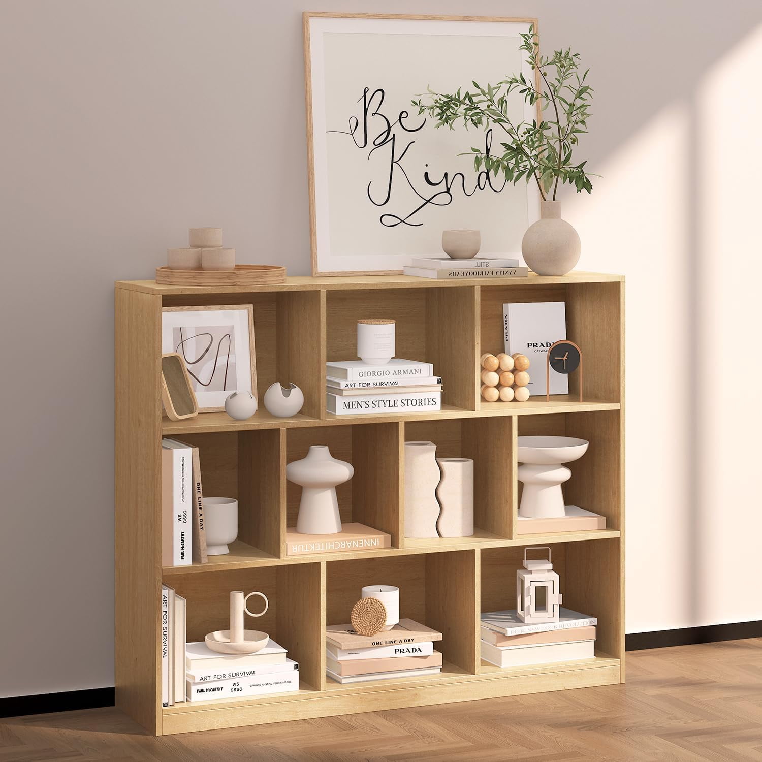Wooden 10 Cube Book Shelf with Base,3 Tier Freestanding Horizontal ...