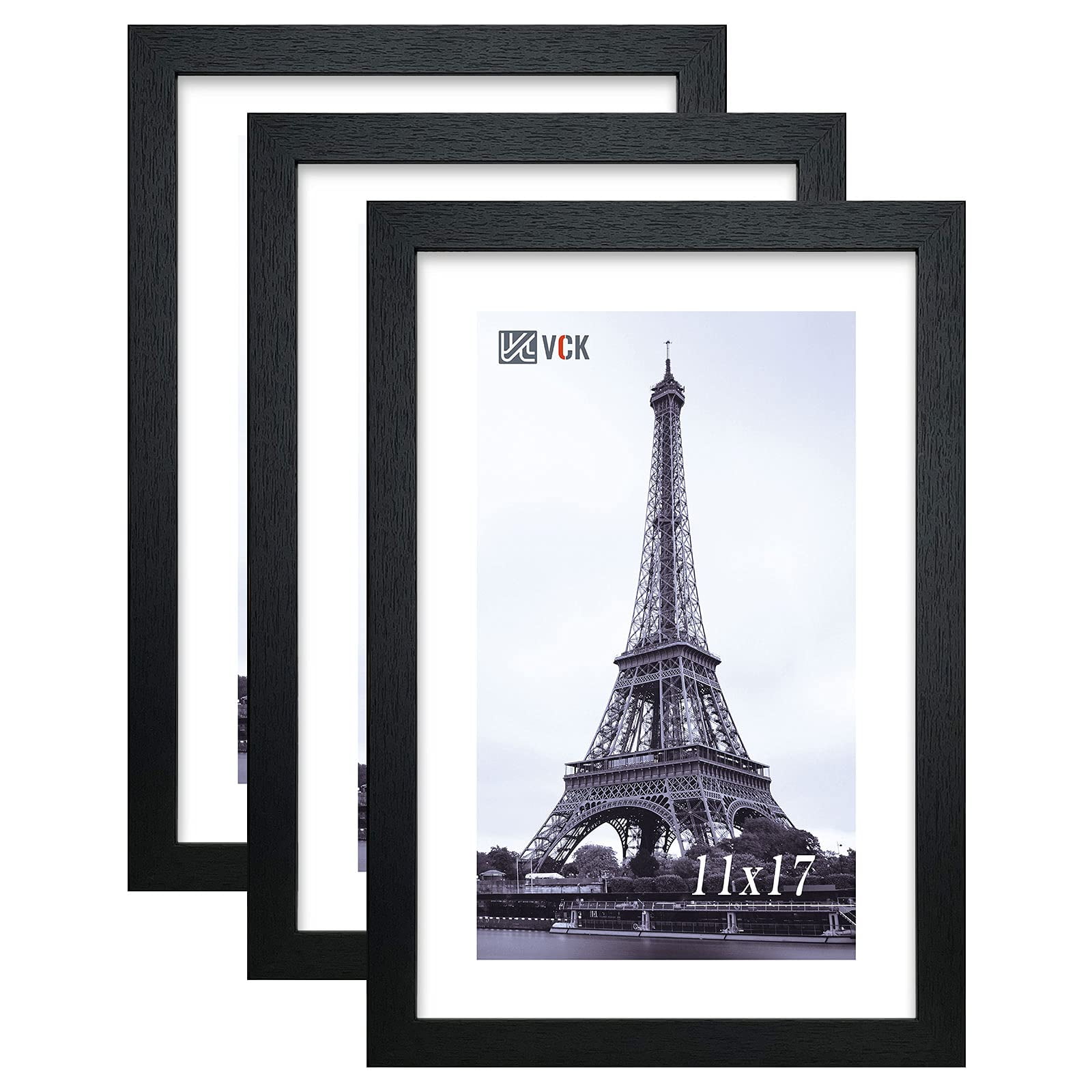 Wooden 11x17 Poster Frame Set of 3, Black Wall Gallery Photo Frames for Home Office Decor ...