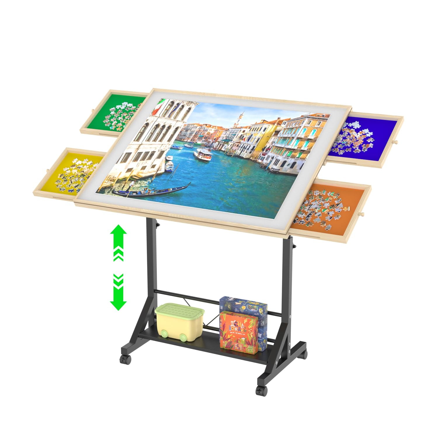 Wooden 1500-Piece Adjustable Puzzle Table with 4 Drawers & Wheels ...