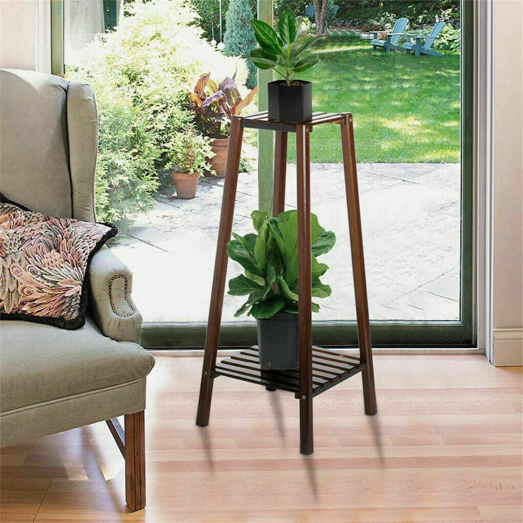 Wooden 2 Tier Tall Plant Stand Pot Holder Small Space Table Garden ...