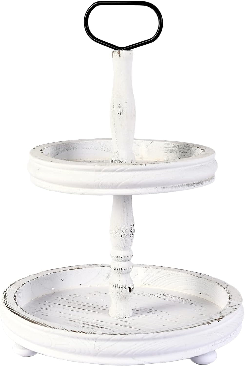 COOLMOVE Wooden 2 Tiered Tray Stand, Round White, 13x18.1in, Metal ...