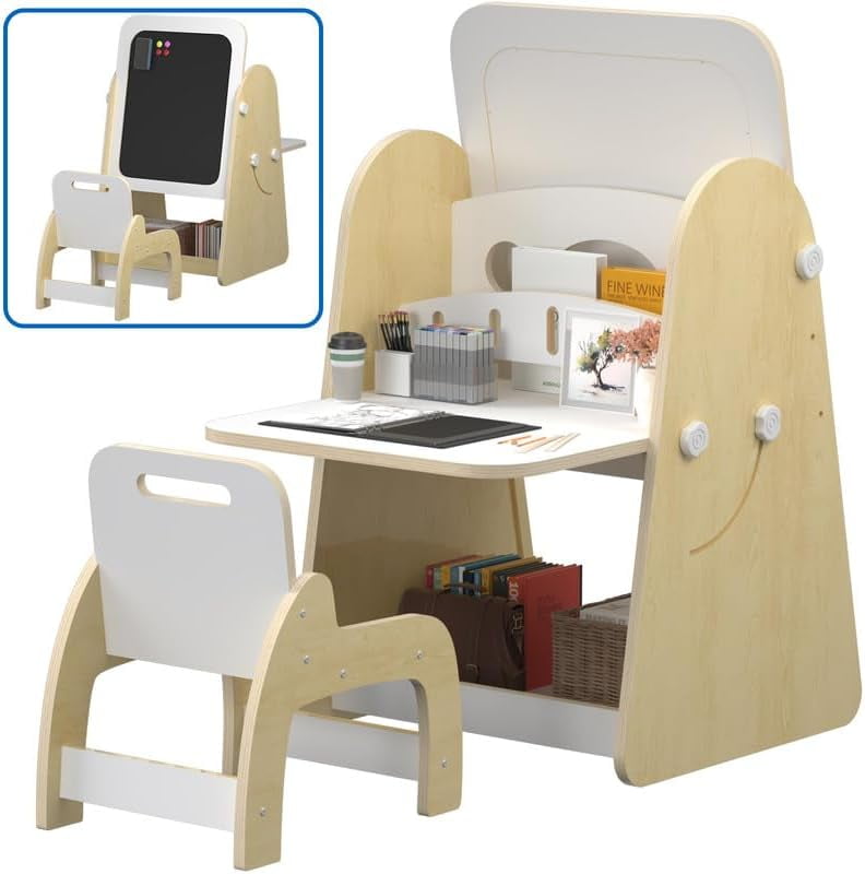Wooden 3 in 1 Kids Art Easel with Stool with Play Station，3 in 1 Double ...