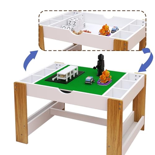 Wooden 3 in 1 Kids Table and Chairs Set with 2 Storage Baskets, Kids ...