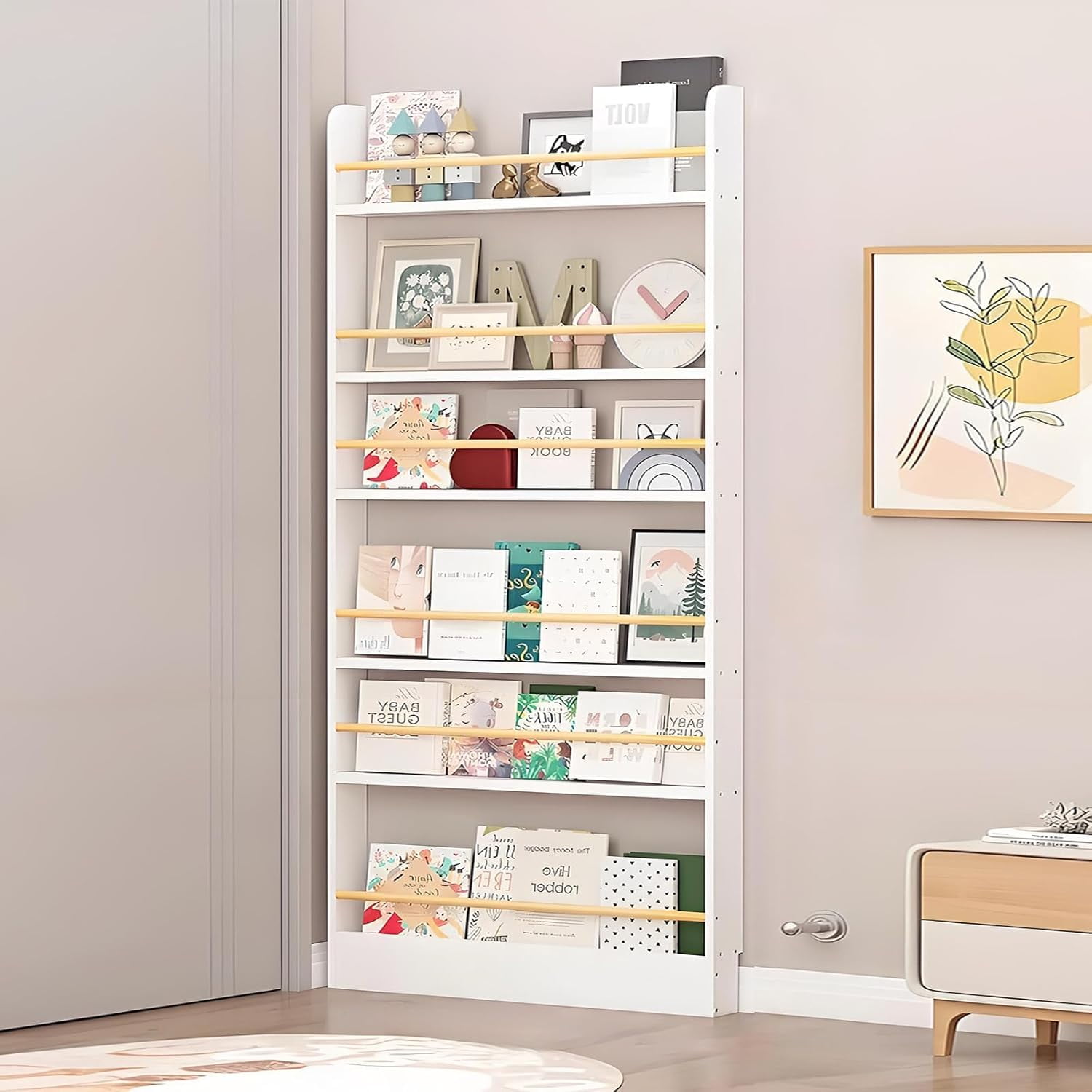 Wooden 3/4/5/6 Tier Behind The Door Bookshelf, Tall Narrow Floor ...