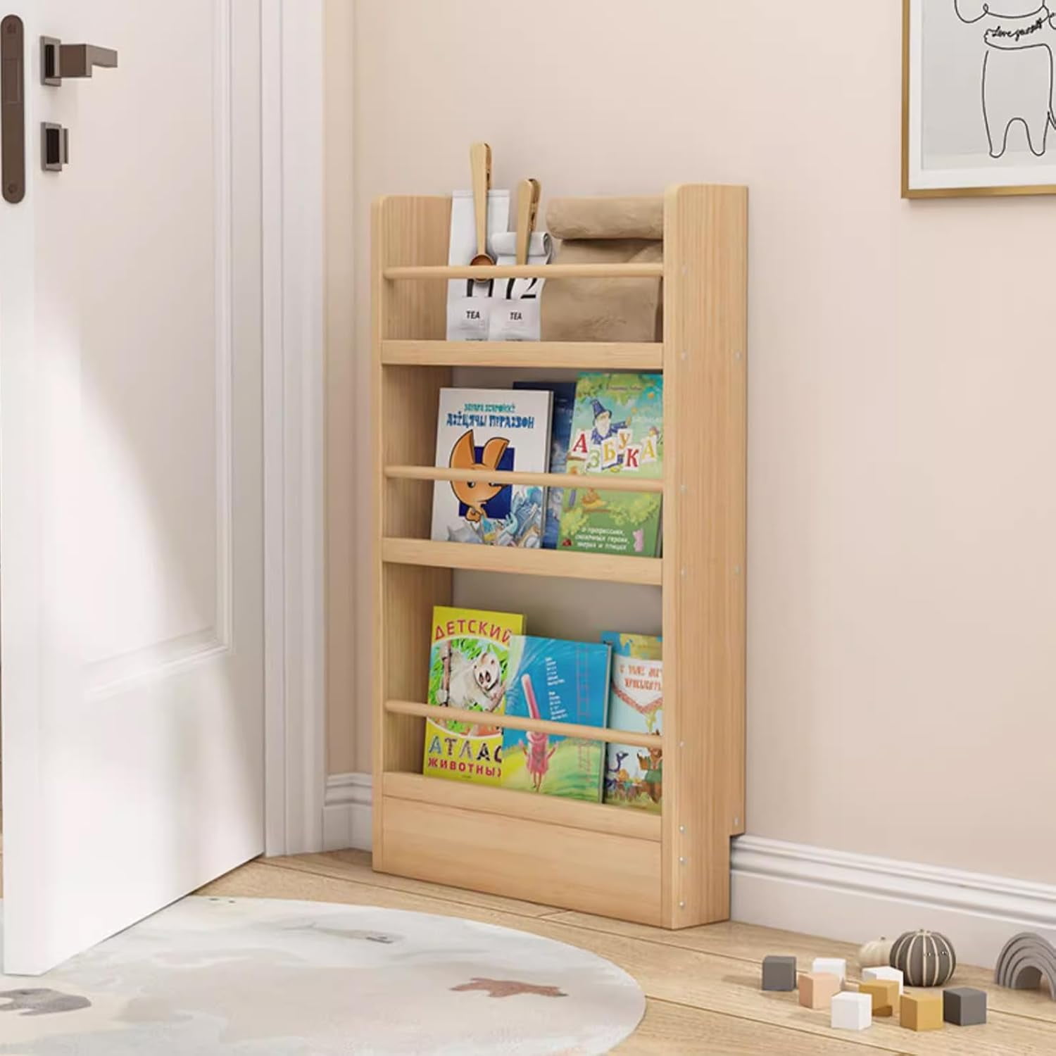 Wooden 3/4/5/6 Tier Behind The Door Bookshelf, Tall Narrow Floor ...