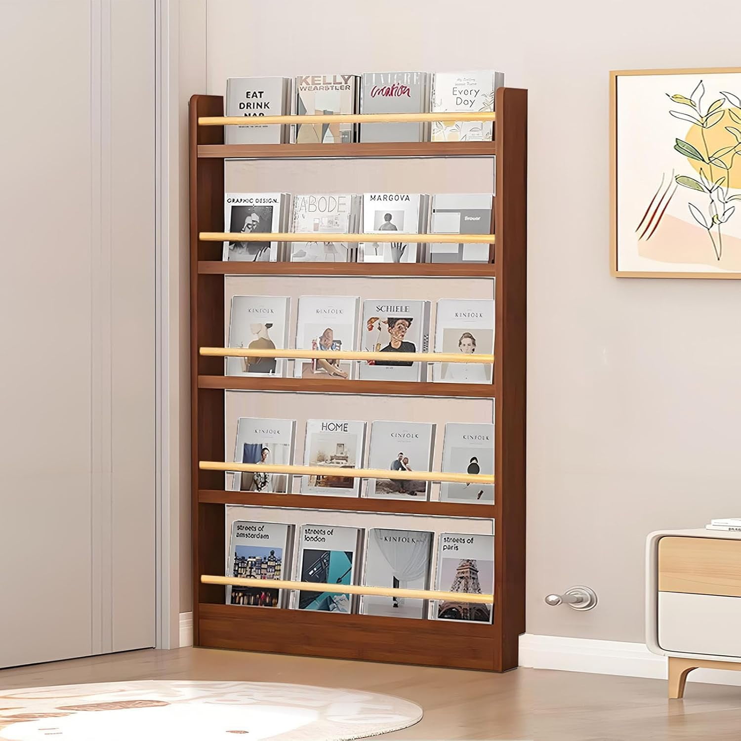 Wooden 3/4/5/6 Tier Behind The Door Bookshelf, Tall Narrow Floor ...