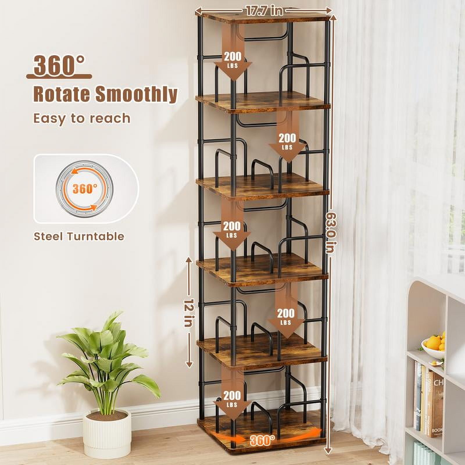Wooden 3-5 Tier 360° Revolving Round Bookshelf, Floor Standing Corner ...