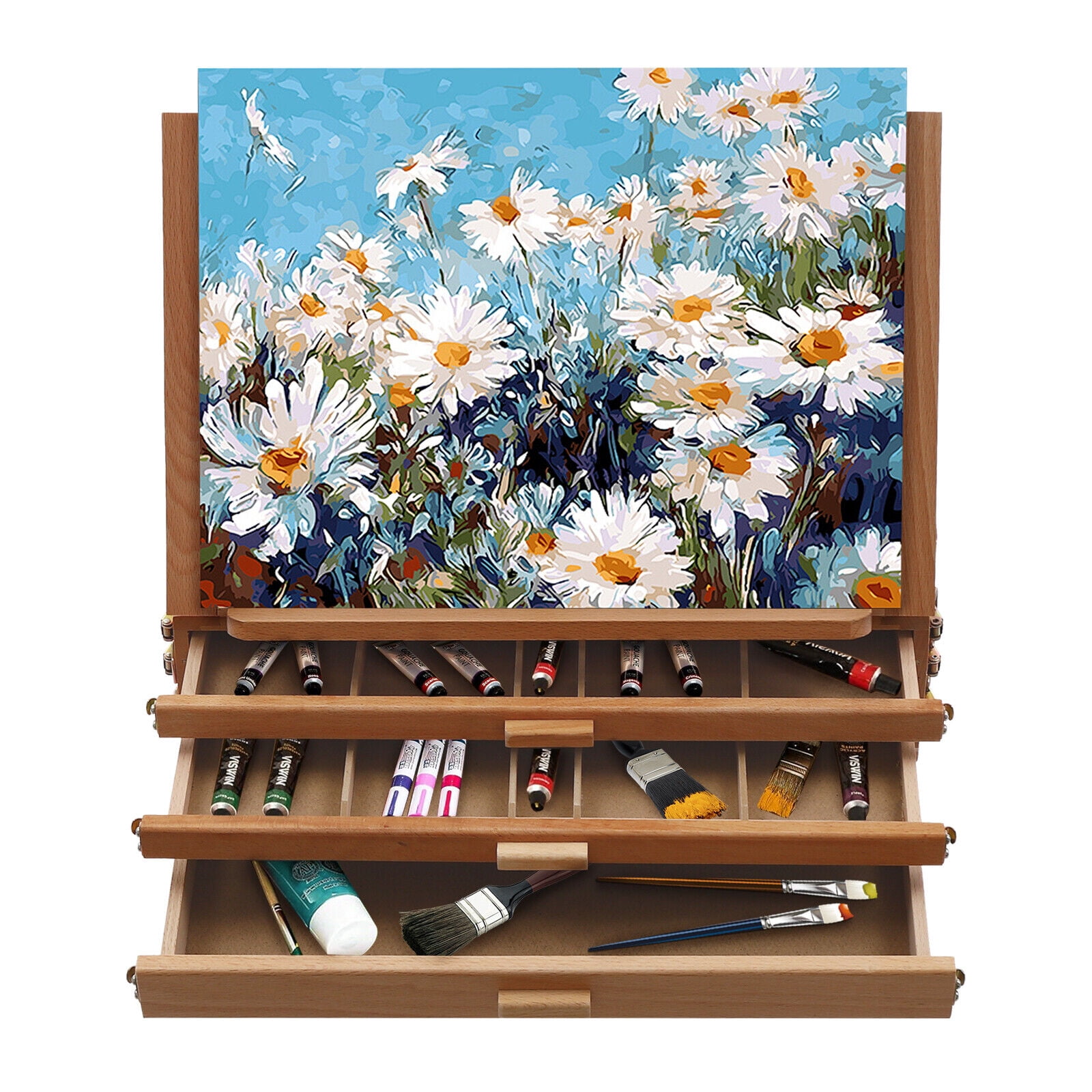Wooden 3-Drawers Easel Storage Box Outdoor Sketching Portable Painting ...