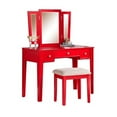 Wooden 3 Panel Mirror Vanity Set with Stool, Red - Walmart.com