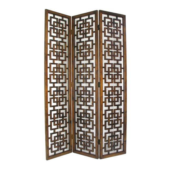 Wooden 3 Panel Screen with Interlocking Square Design - Brown - Walmart.com