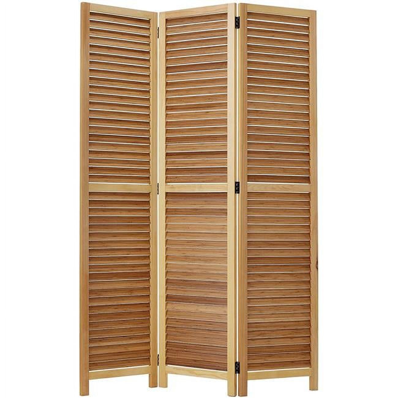 Wooden 3 Panel Shutter Screen with Bamboo Slats, Natural Brown ...