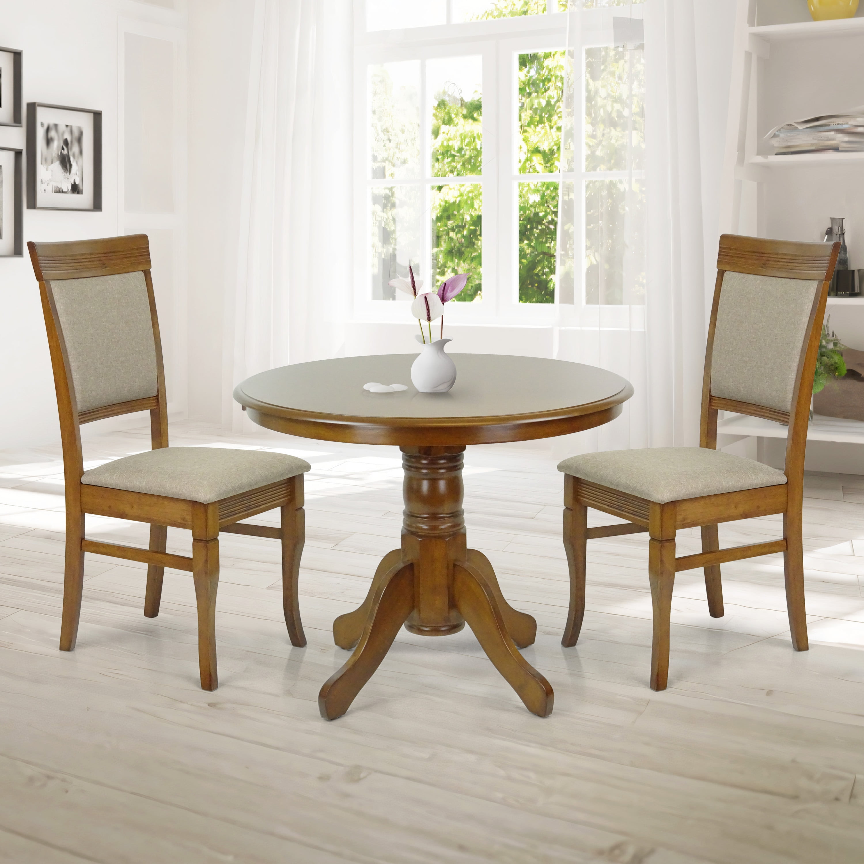 Wickerix, Wooden 3 Piece Dining Table Set, RRK150, Medium Brown ...