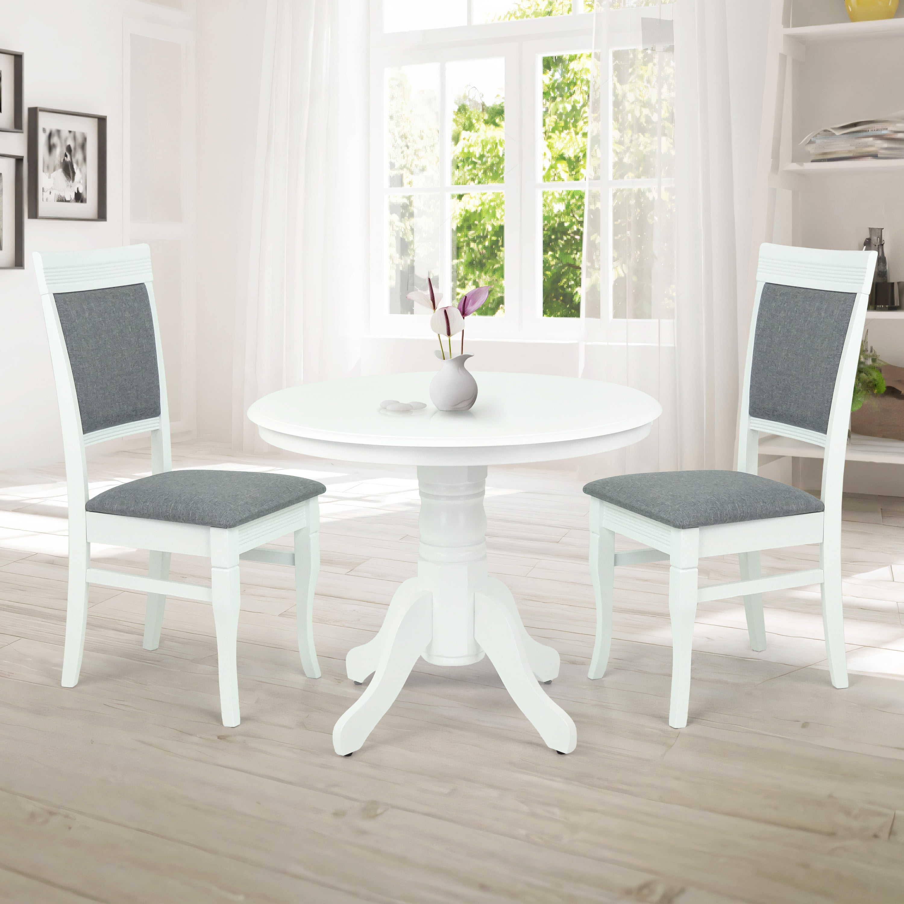 Wooden 3 Piece Dining Table Set, 2 Classic Style Solid Wood Ronda ...