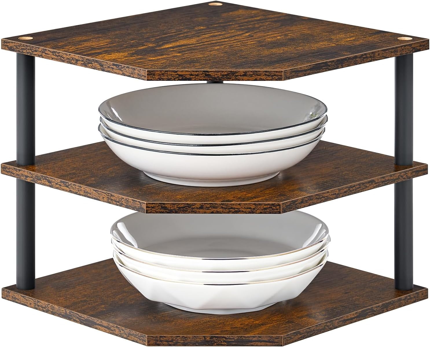 Wooden 3-Tier Corner Shelf, Kitchen Countertop Dish & Bread Organizer ...