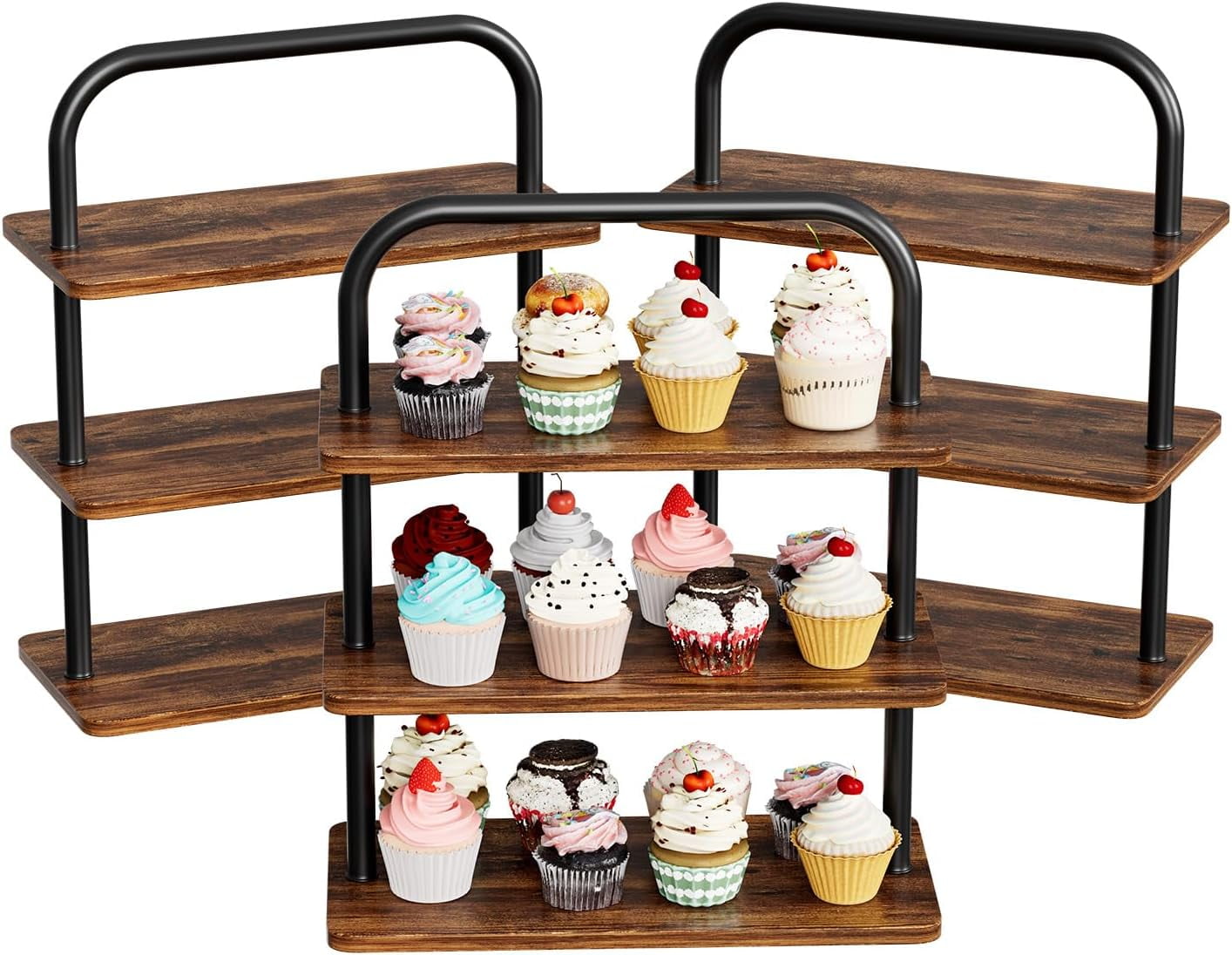 Wooden 3-Tier Cupcake Stand - 3 Pcs Set Rustic Farmhouse Display Stand ...