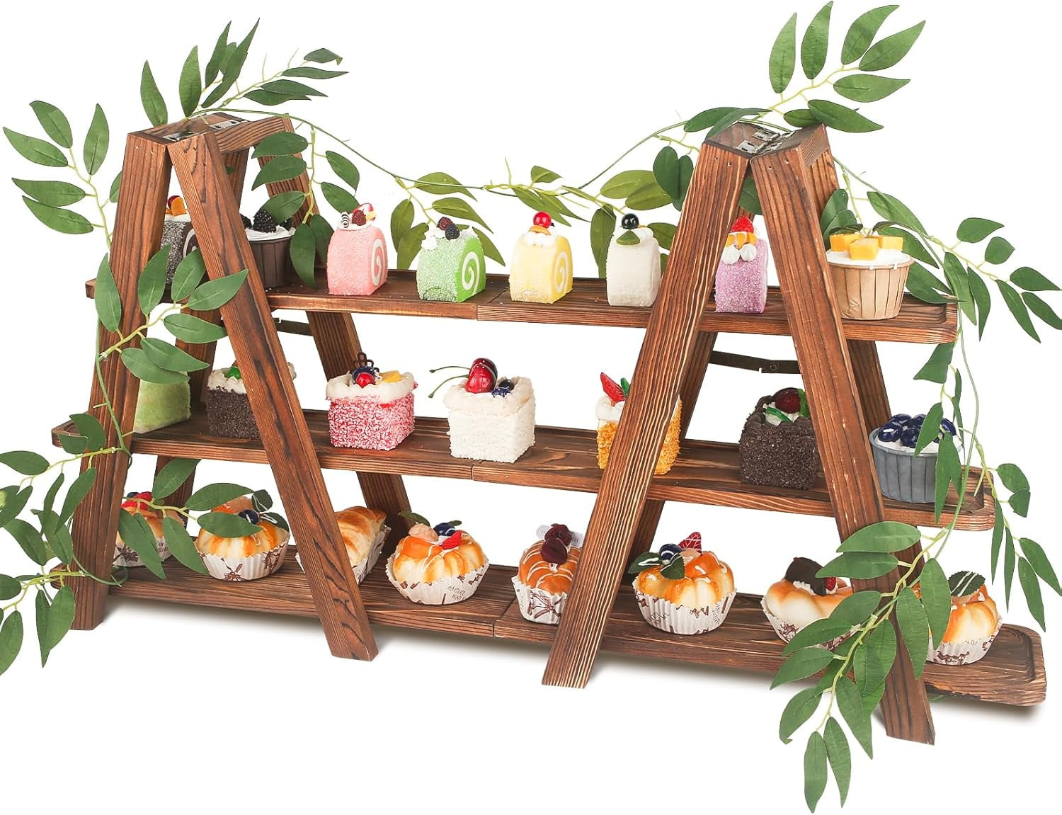 Wooden 3-Tier Cupcake Stand with Removable Trays & Vine Decoration ...