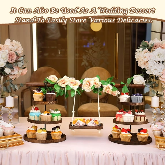 Wooden 3 Tier Cupcake Stand with Swing and Rose Vines Decor - Walmart.com