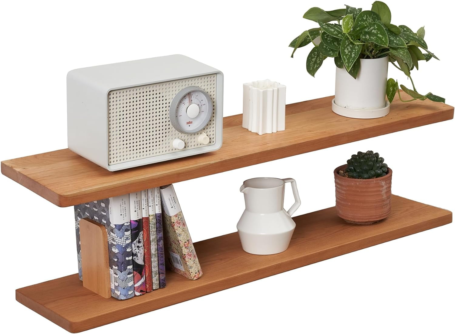 Wooden 36 Inch Floating Shelves, 36 x 8 inch Solid Cherry Wood Wall ...