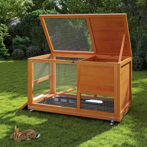 Wooden 36Inches Rabbit Hutch Indoor with Wheels Bunny Cage Outdoor ...