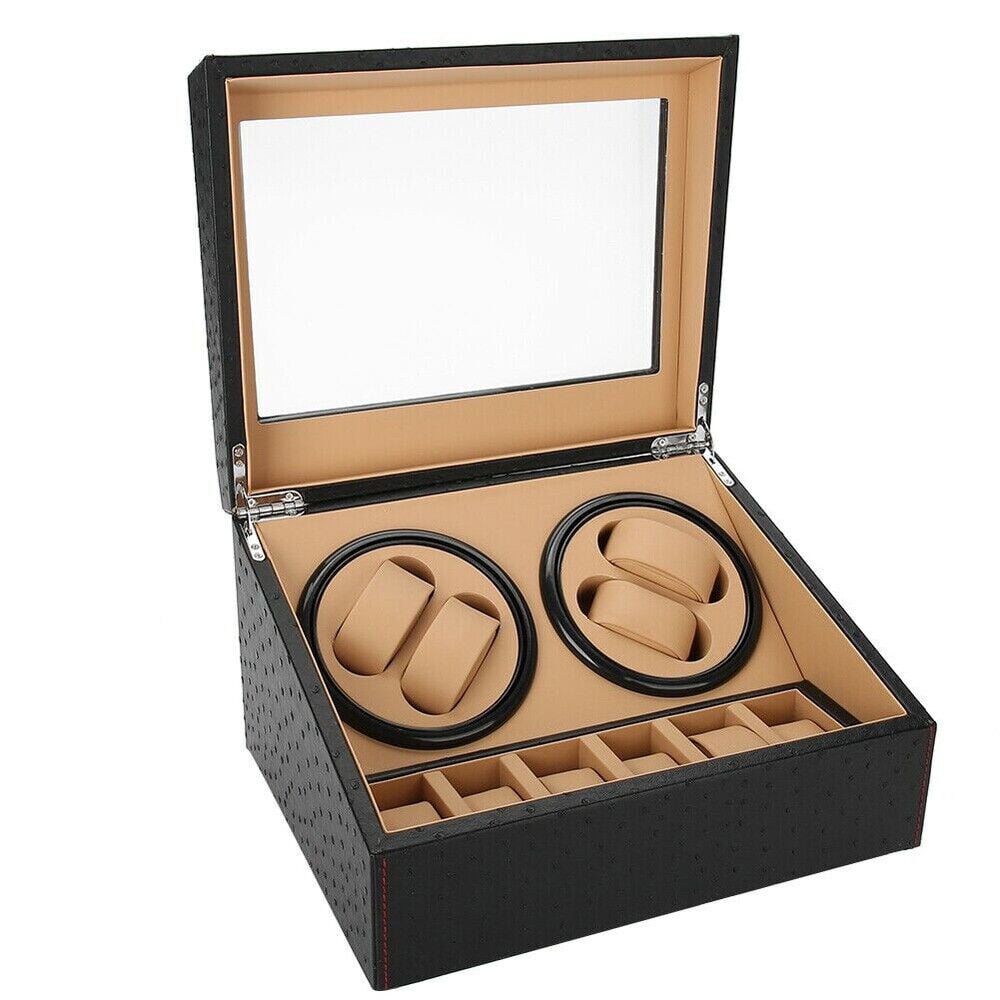 Wooden 4+6 Automatic Rotation Watch Winder Storage Box Display Case ...