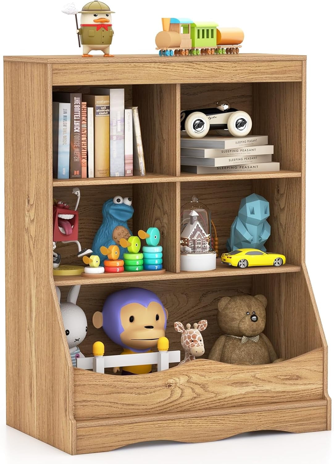 Wooden 4-Cubby Toy Storage Cabinet with Display Shelf, Kids Bookcase ...