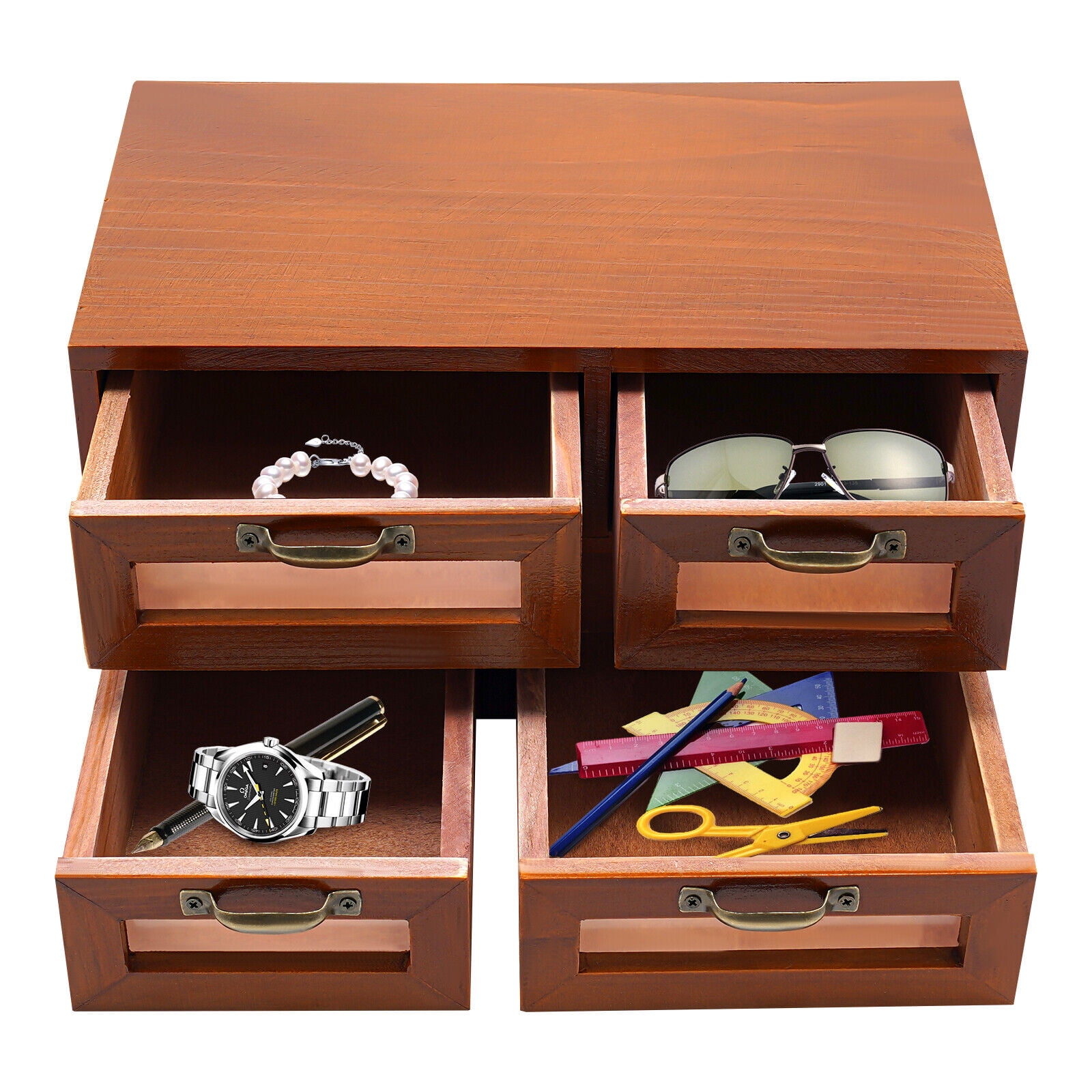 Wooden 4 Drawers Desk Organizer with Drawers Desktop Storage Cabinet ...