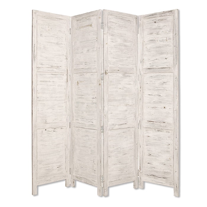 Wooden 4 Panel Foldable Floor Screen with Textured Panels, White ...