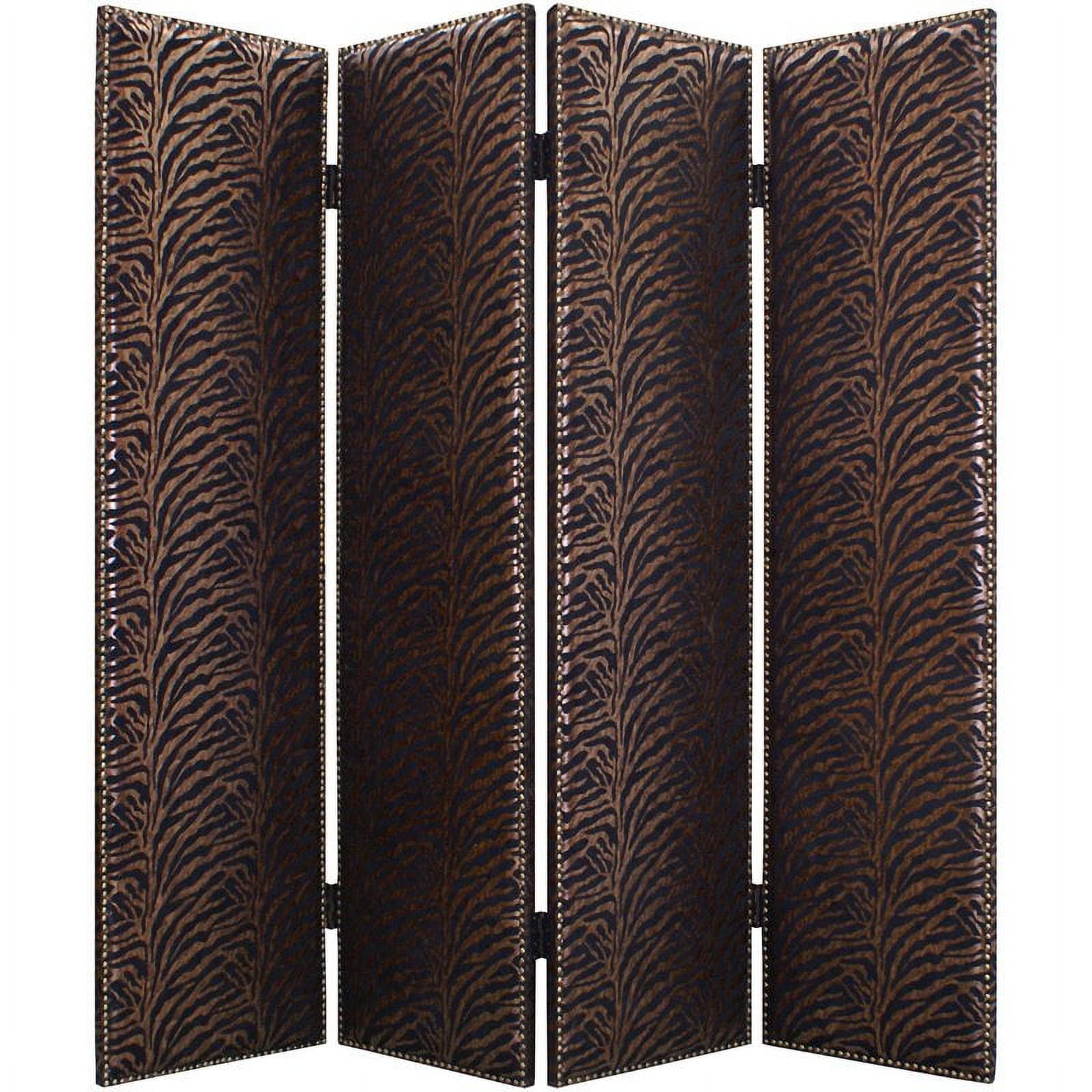 Wooden 4 Panel Screen with Nailhead Trim Accents in Black and Bronze ...