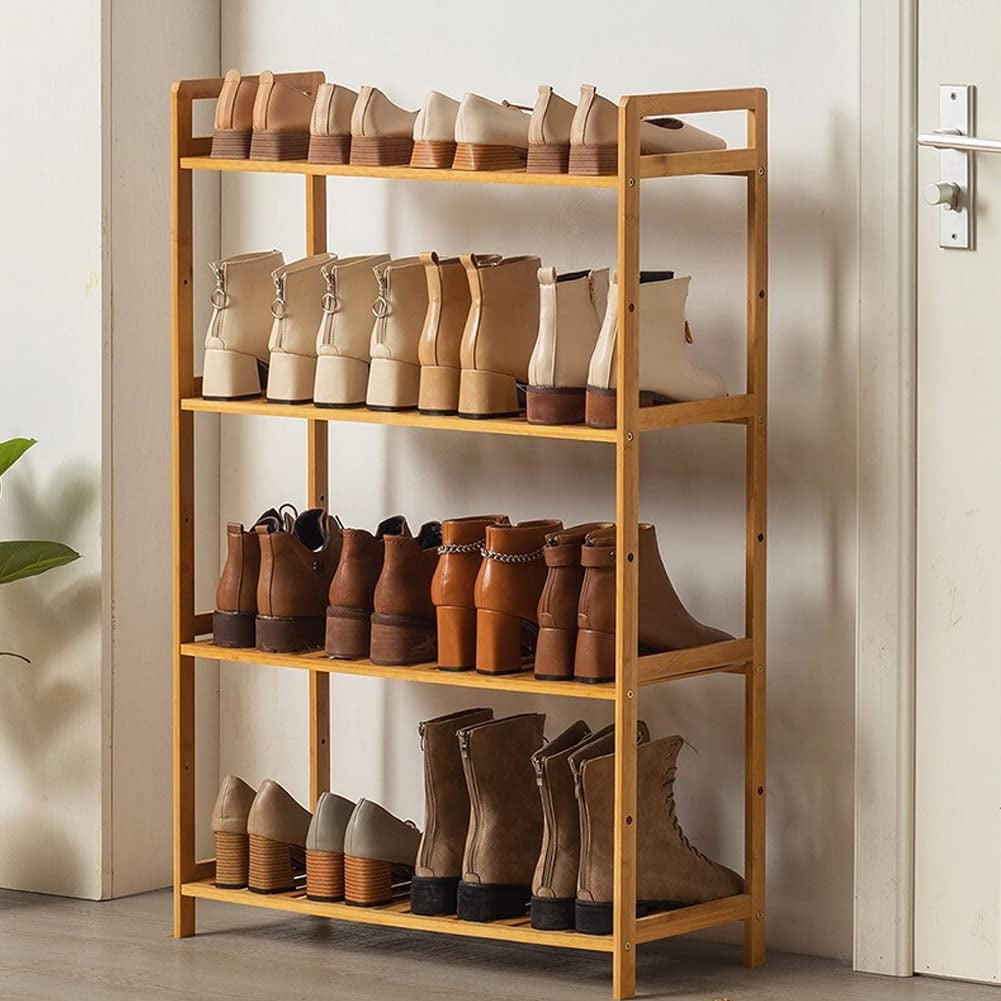 Wooden 4 Tier Shoe Rack for Boots | Bamboo and Wood Boot Rack Cowboy ...