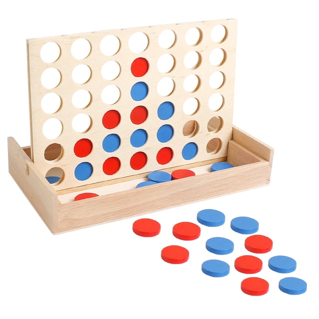 Wooden Connect 4 in A Row Strategy Board Game Set with Storage Box for ...