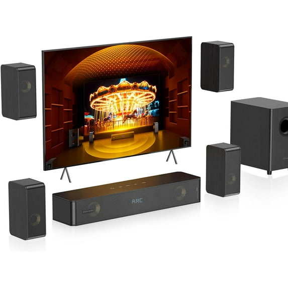 Wooden 5.1.2 Sound Bars, 4 Surround Speakers Wired, 400W Peak Power ...