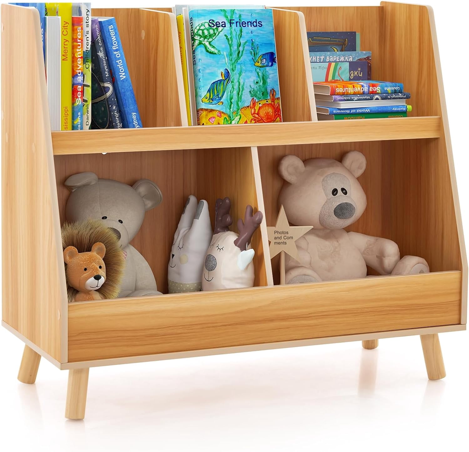 Wooden 5-Cubby with Leg Toy Storage Cabinet with Display Shelf, Kids ...