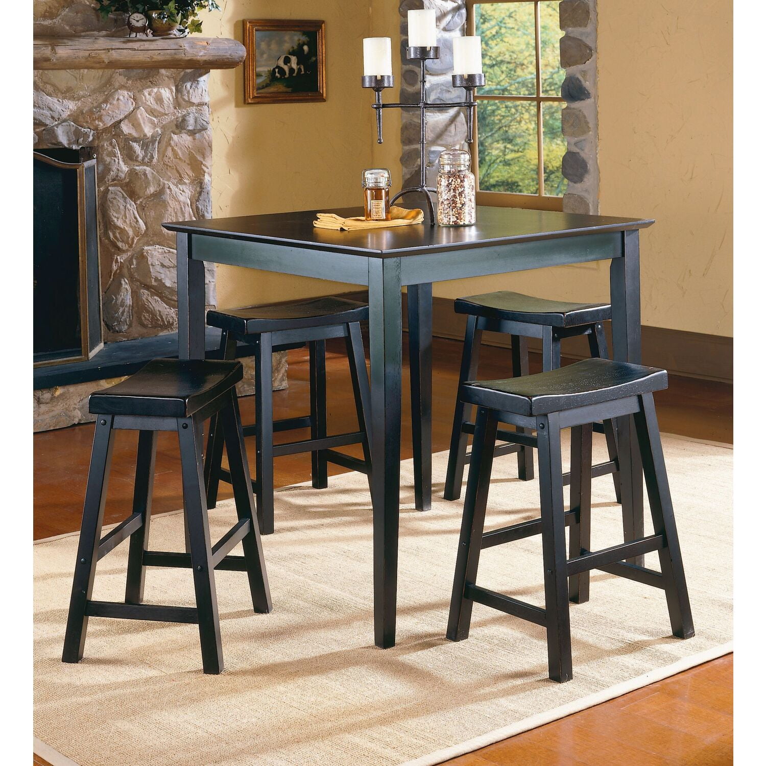 Wooden 5-Piece Counter Height Dining Set of Table & Stool, Black ...