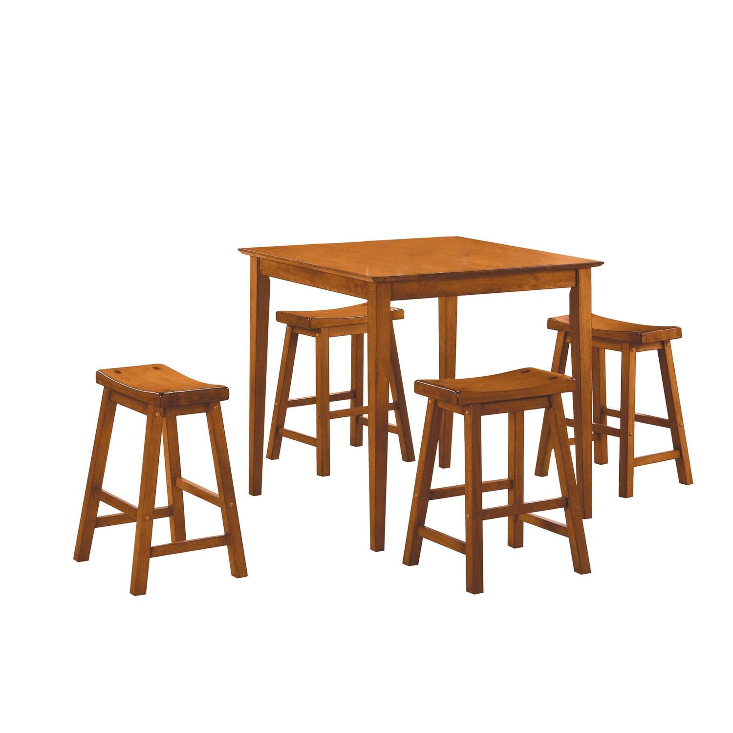 Wooden 5-Piece Counter Height Dining Set of Table & Stool, Oak Brown ...