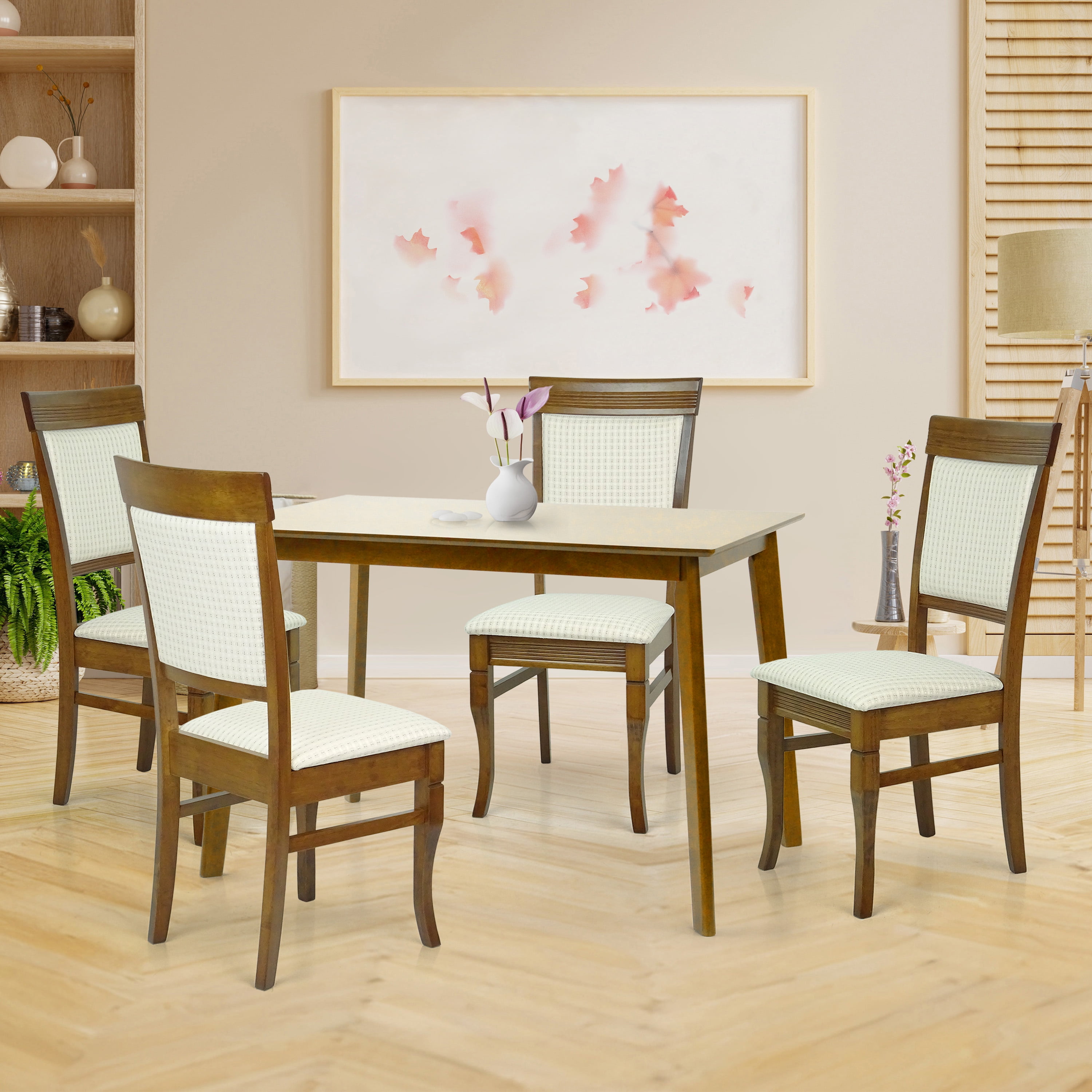 Wooden 5 Piece Dining Table Set, 4 Classic Style Solid Wood Ronda ...